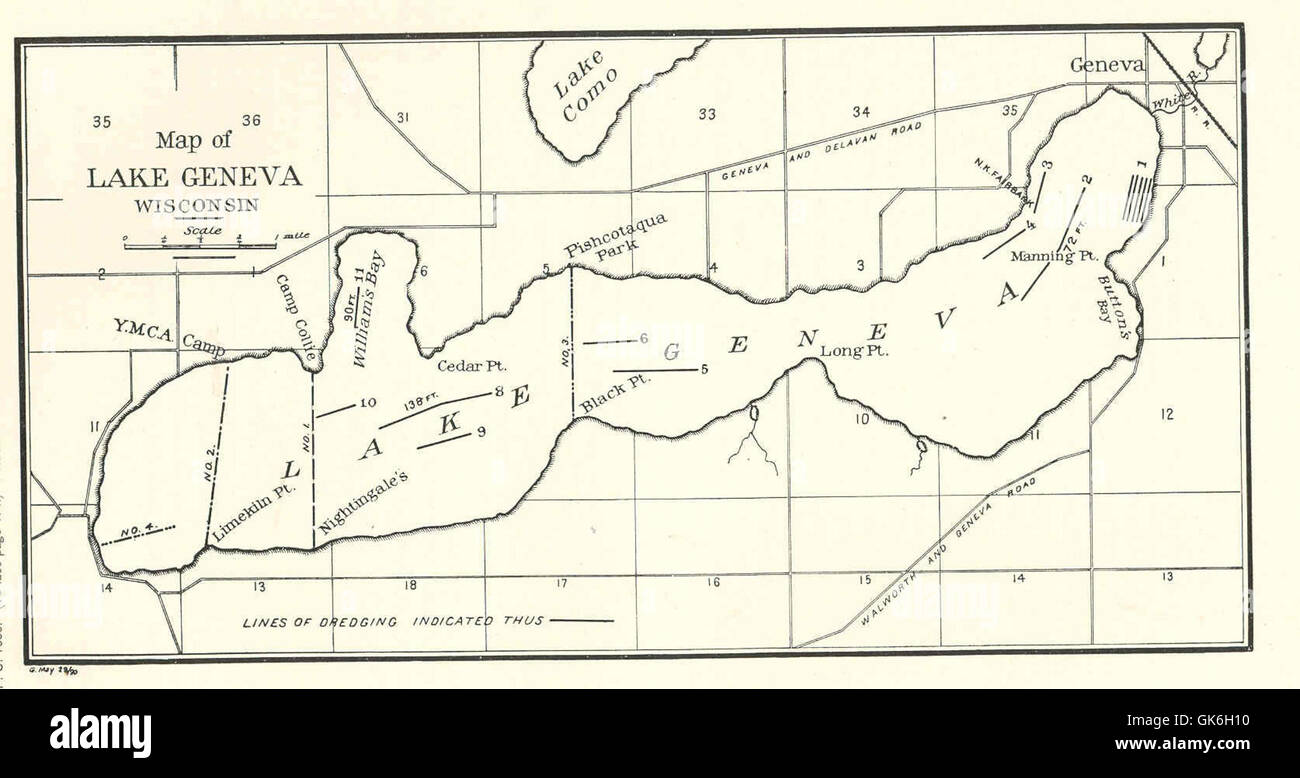 This map of Lake Geneva, Wisconsin, shows the region's topography and ...
