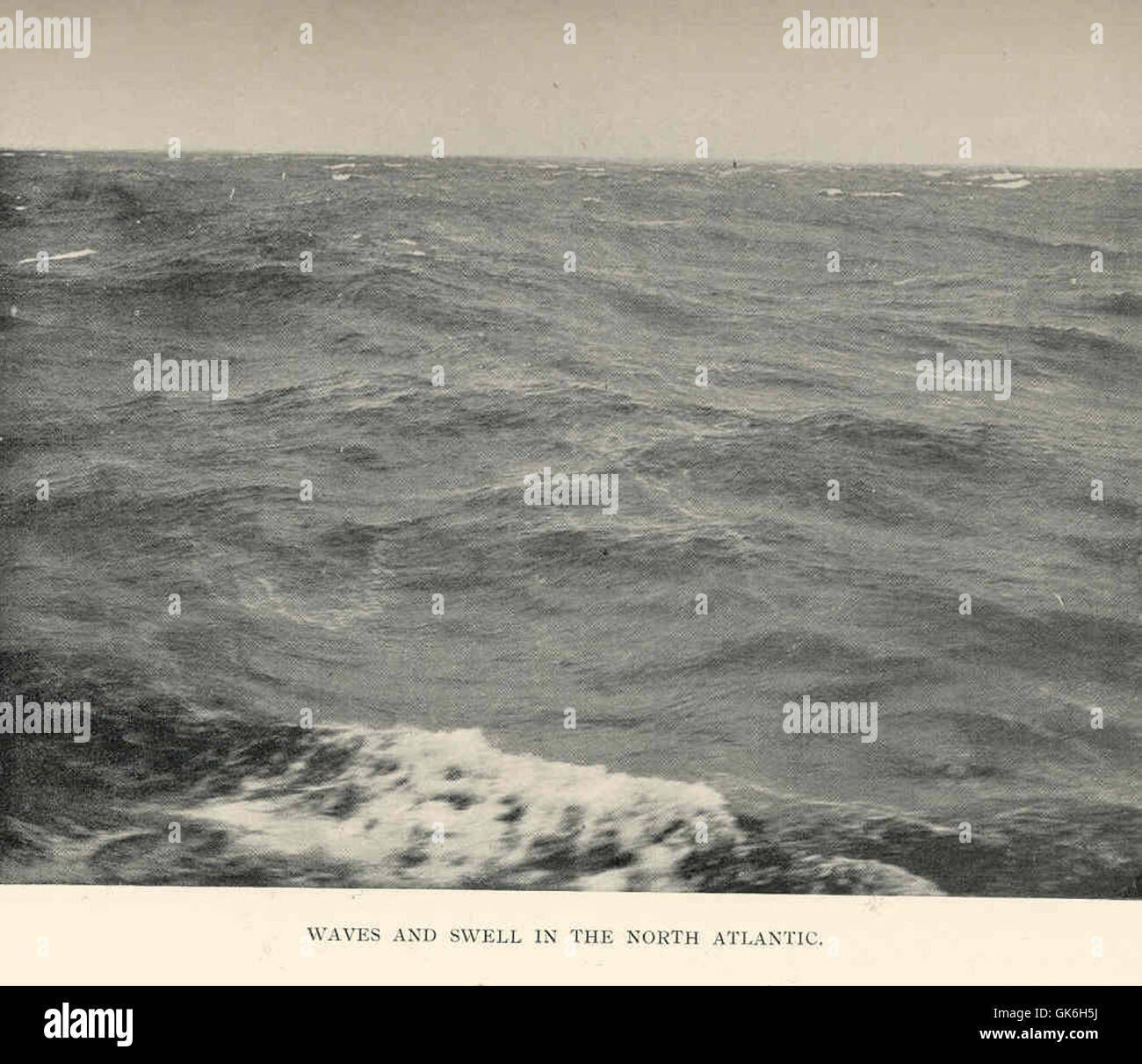 The image depicts waves and swell in the North Atlantic Ocean ...