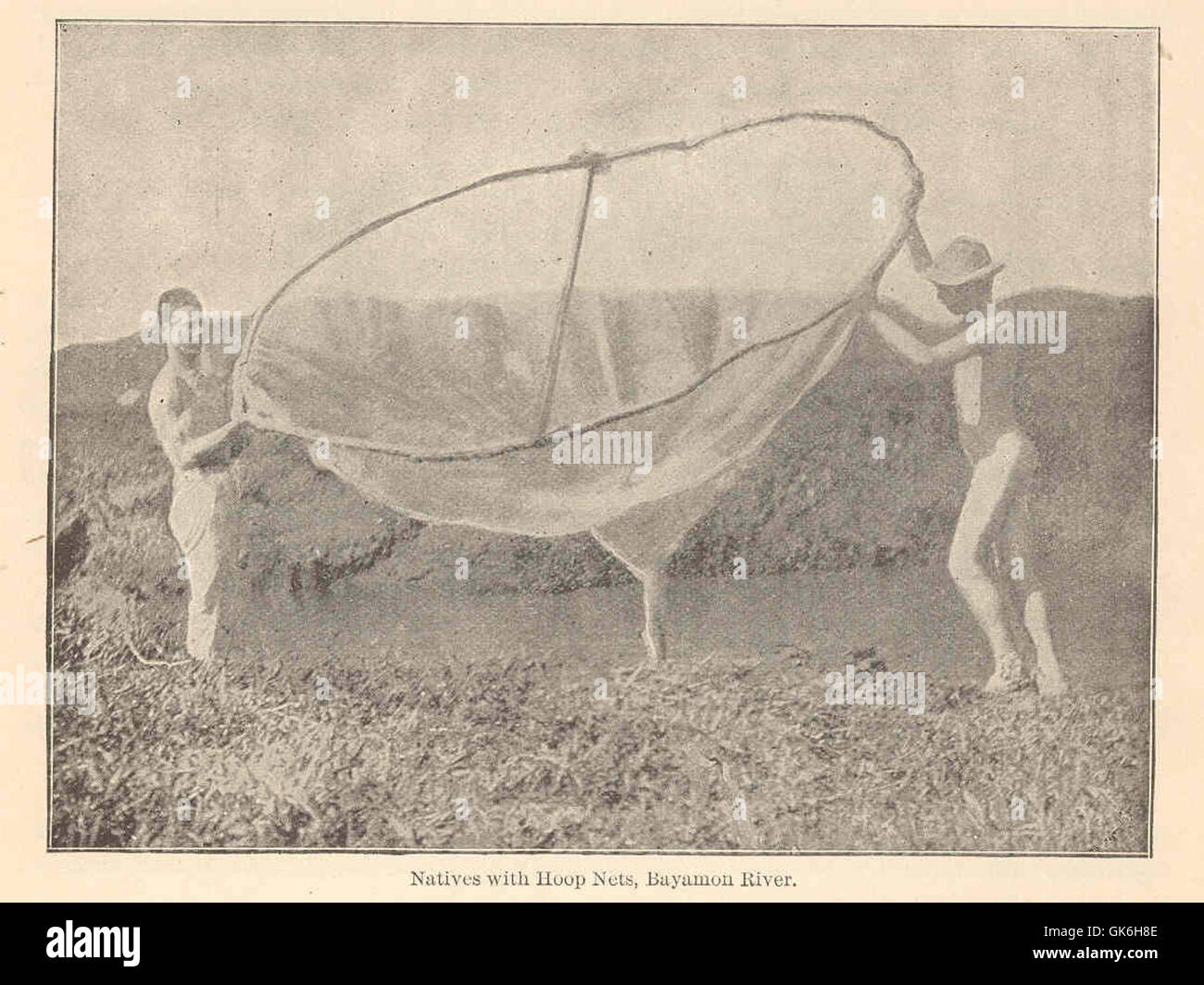 Indigenous people are shown using hoop nets for fishing in the Bayamon ...