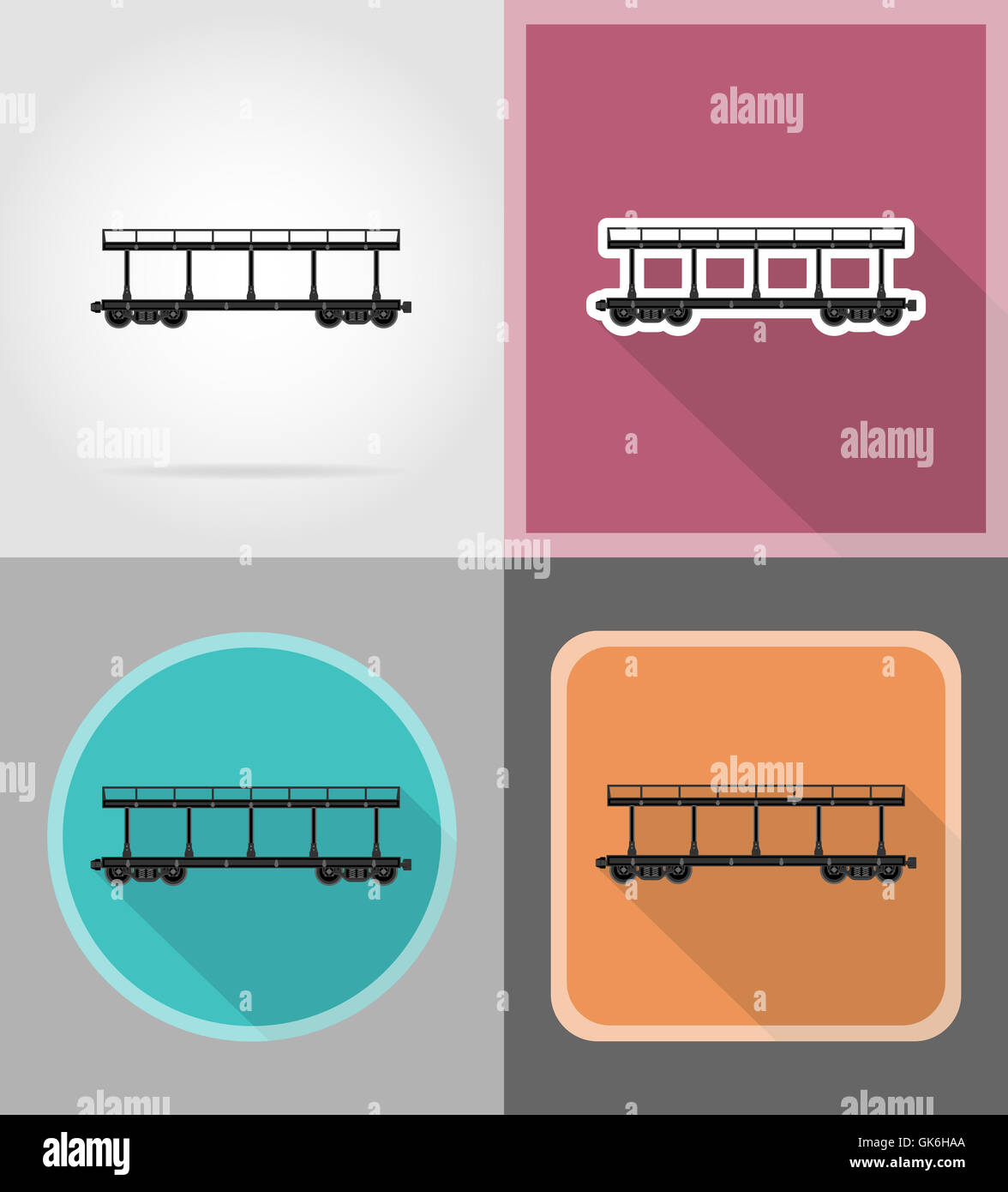 set icons railway carriage train flat icons illustration isolated on ...