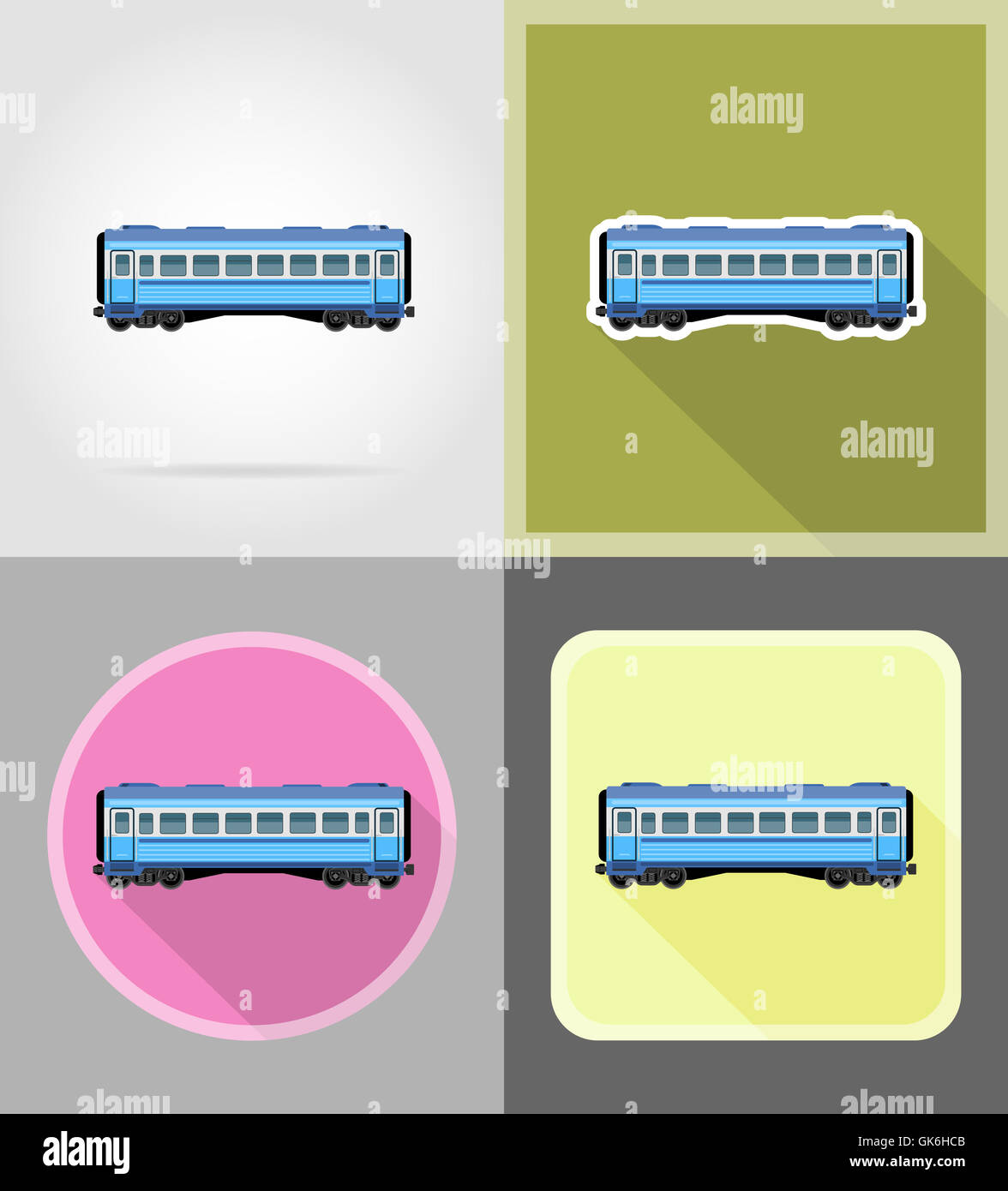 set icons railway carriage train flat icons illustration isolated on ...