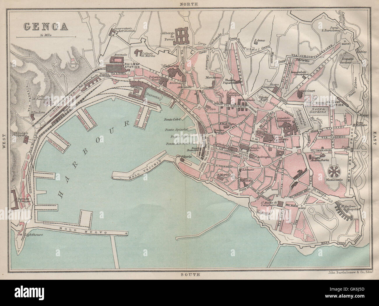 GENOA GENOVA Gênes antique town city plan mappa della città. Italy ...
