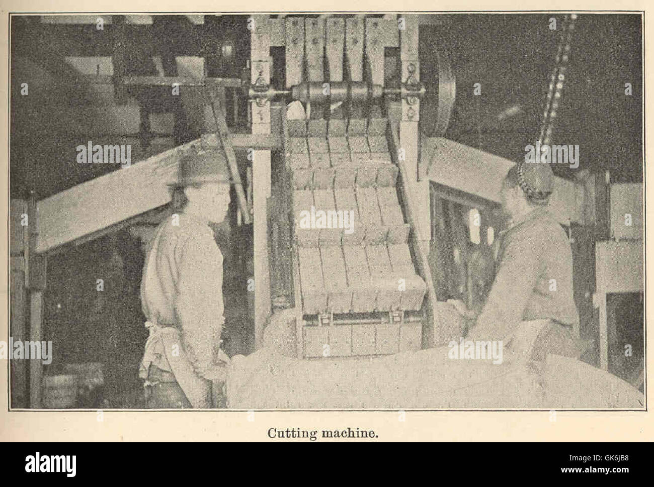 The cutting machine depicted is an industrial device used for slicing ...