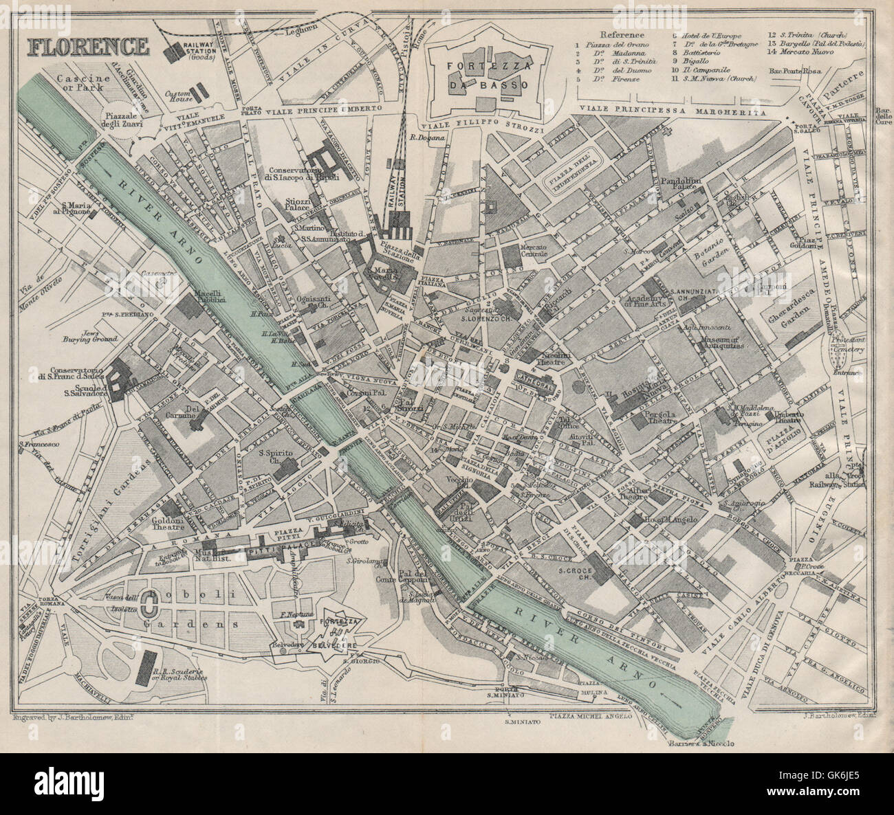 FLORENCE FIRENZE antique town city plan mappa della città. Italy, 1890 ...
