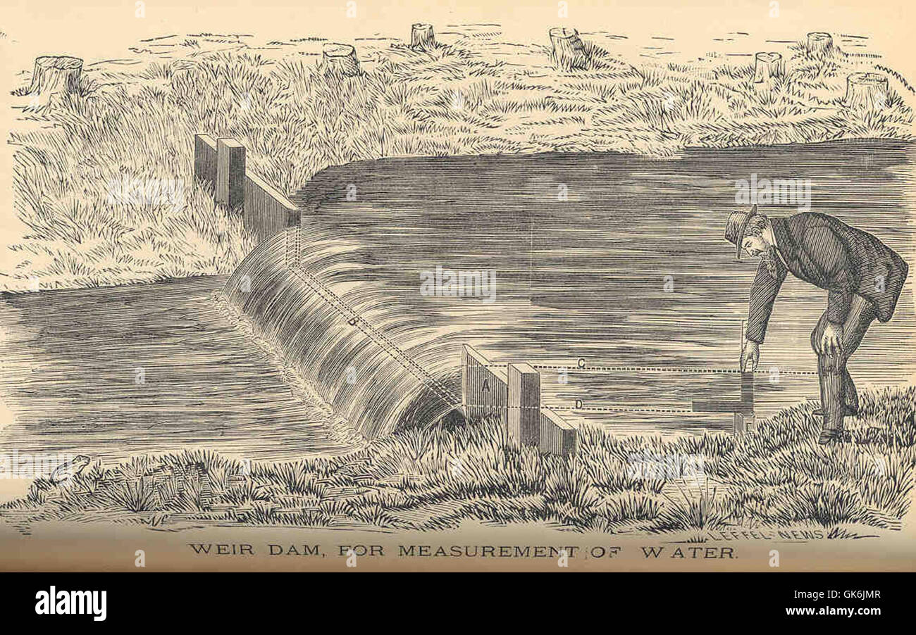 This image shows a weir dam designed to measure water flow and levels ...