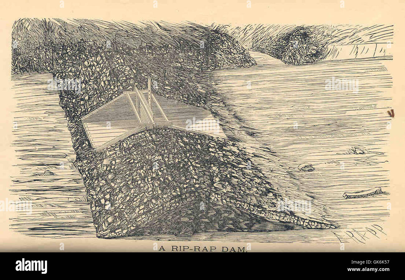 A rip-rap dam, built with large stones and rocks, is designed to ...