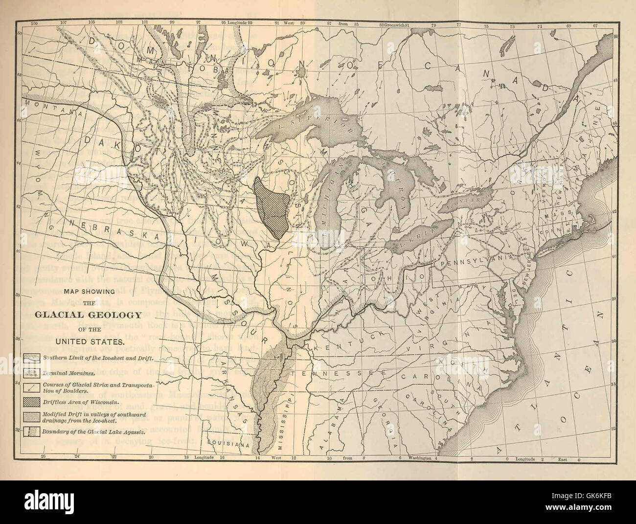This map depicts the glacial geology of the United States, showing ...