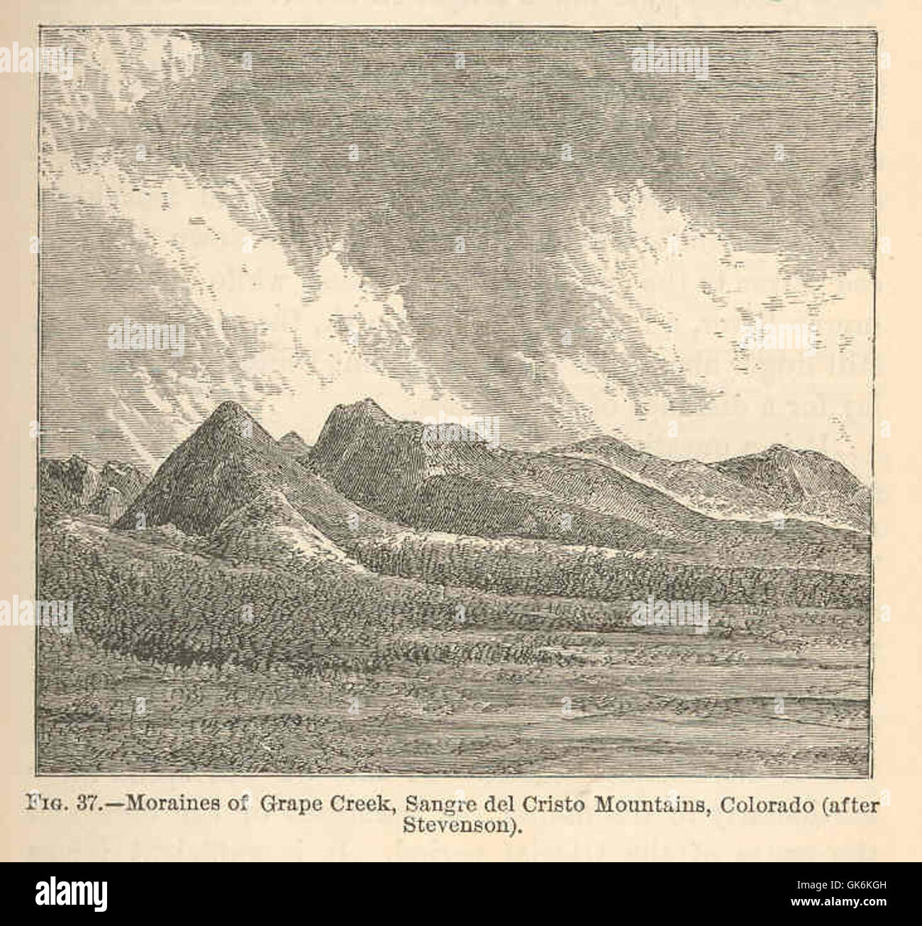 The image shows the moraines of Grape Creek, located in the Sangre de ...