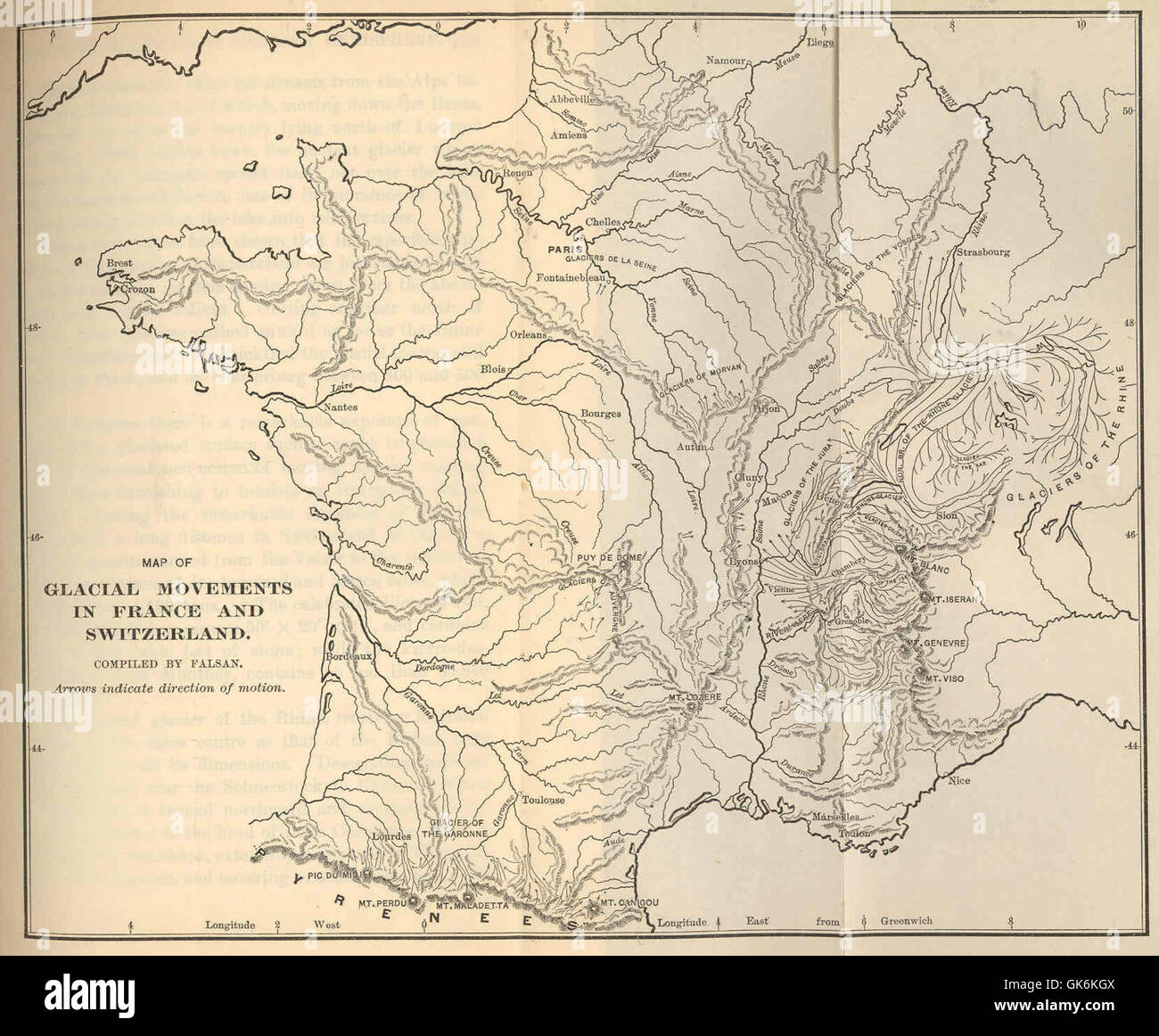This map illustrates the glacial movements across France and ...