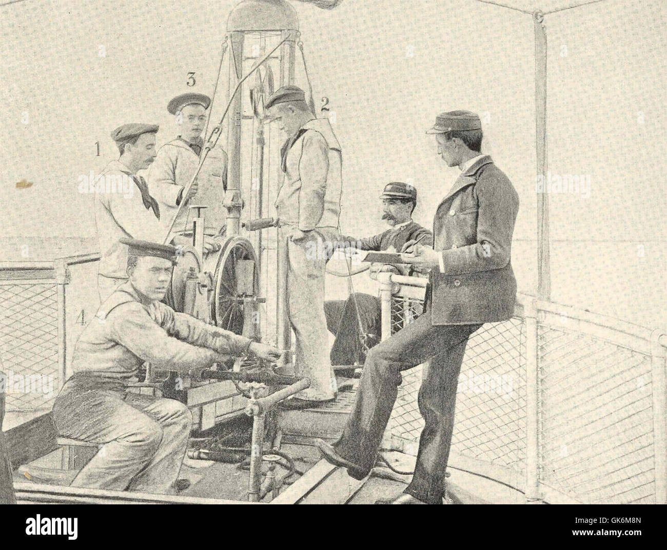 The Sigsbee Sounding Machine is shown with the wire being raised. This ...