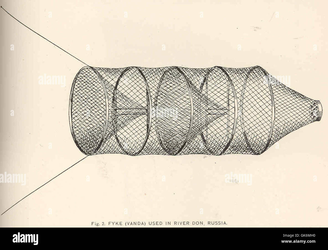 This image shows a fyke net used in the River Don, Russia. Fyke nets ...