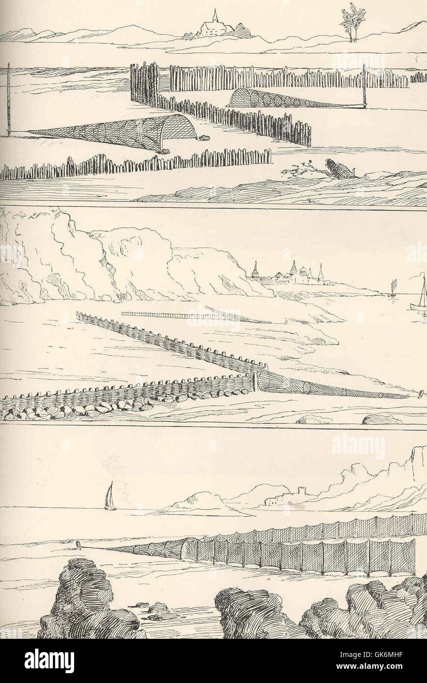 This image depicts the method of setting fyke nets along parts of the ...