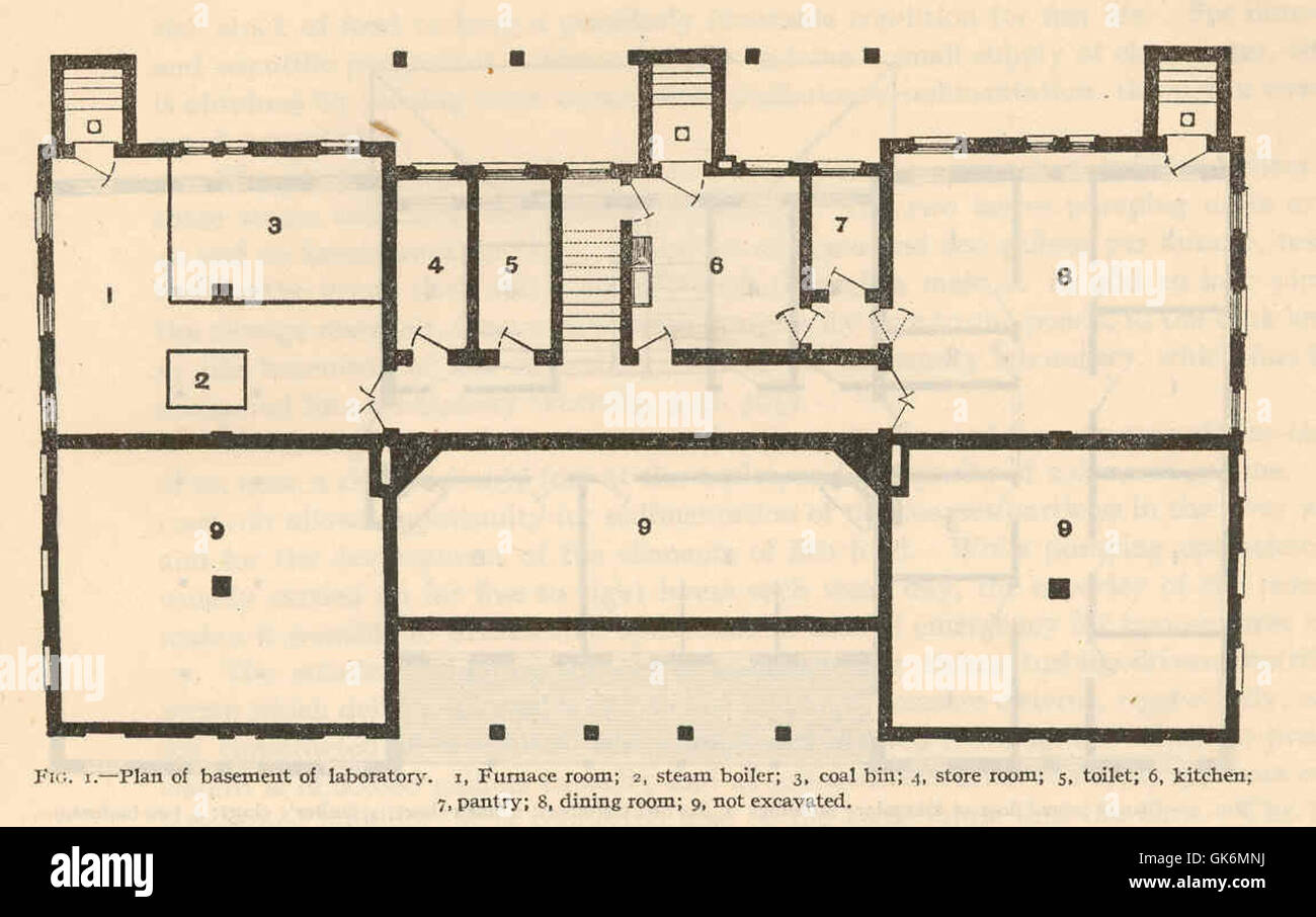 A floor plan of a laboratory basement (ID 40302), detailing various ...