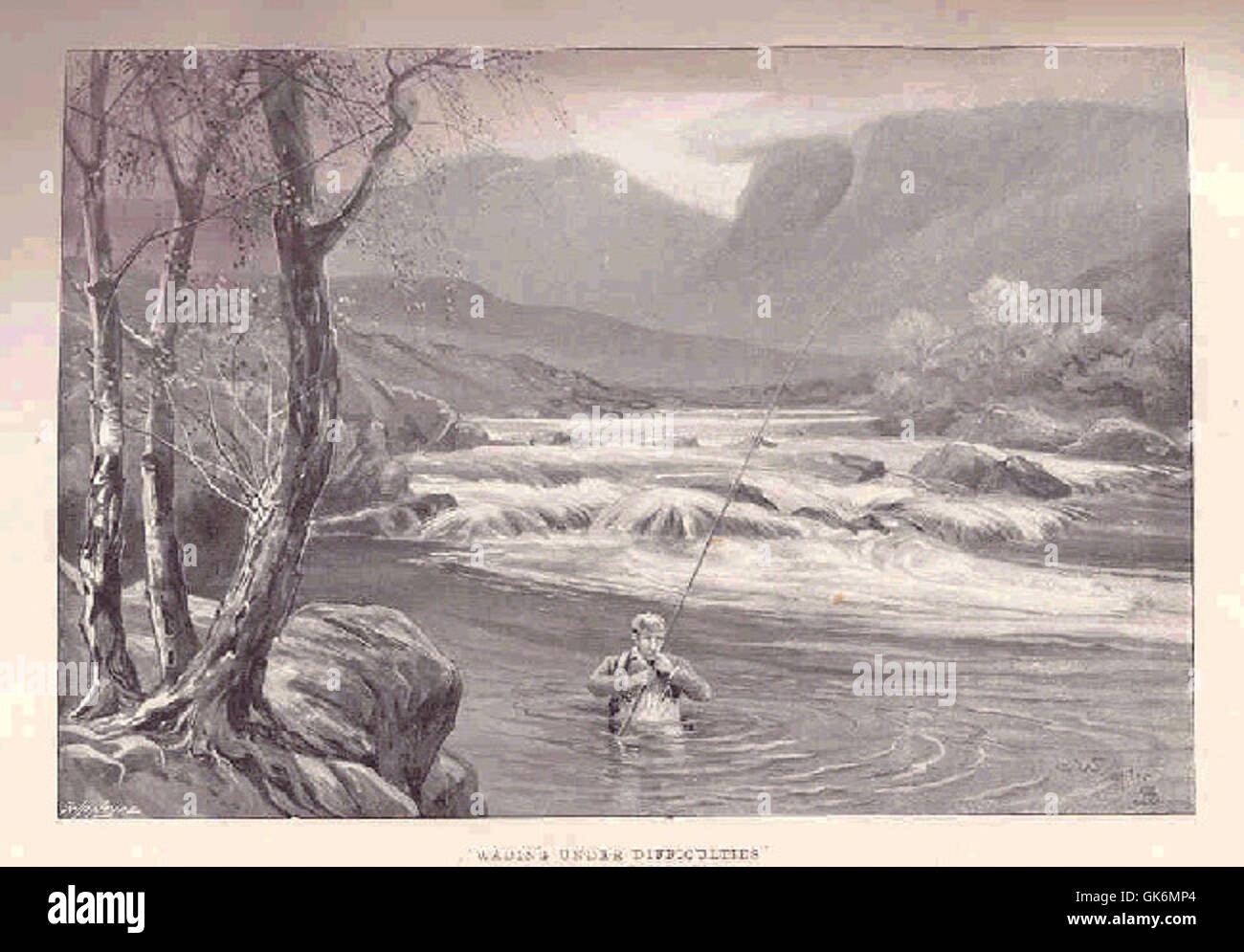 A depiction of wading under challenging conditions, often used as a ...