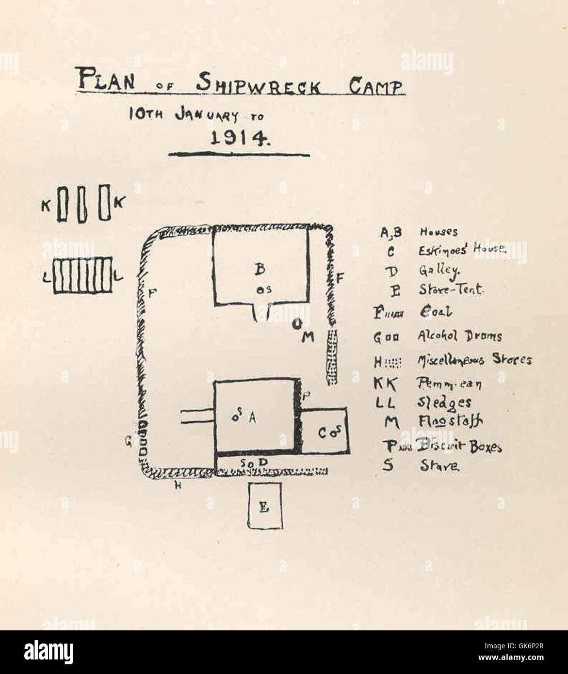 The plan of Shipwreck Camp, dated January 10th, 1914, outlines the site ...