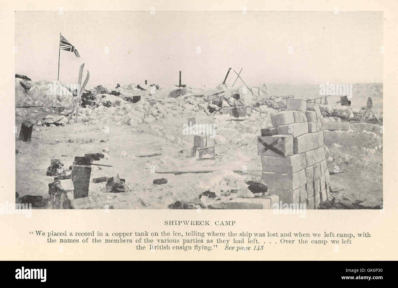The image illustrates a shipwreck camp, with a historical record placed ...