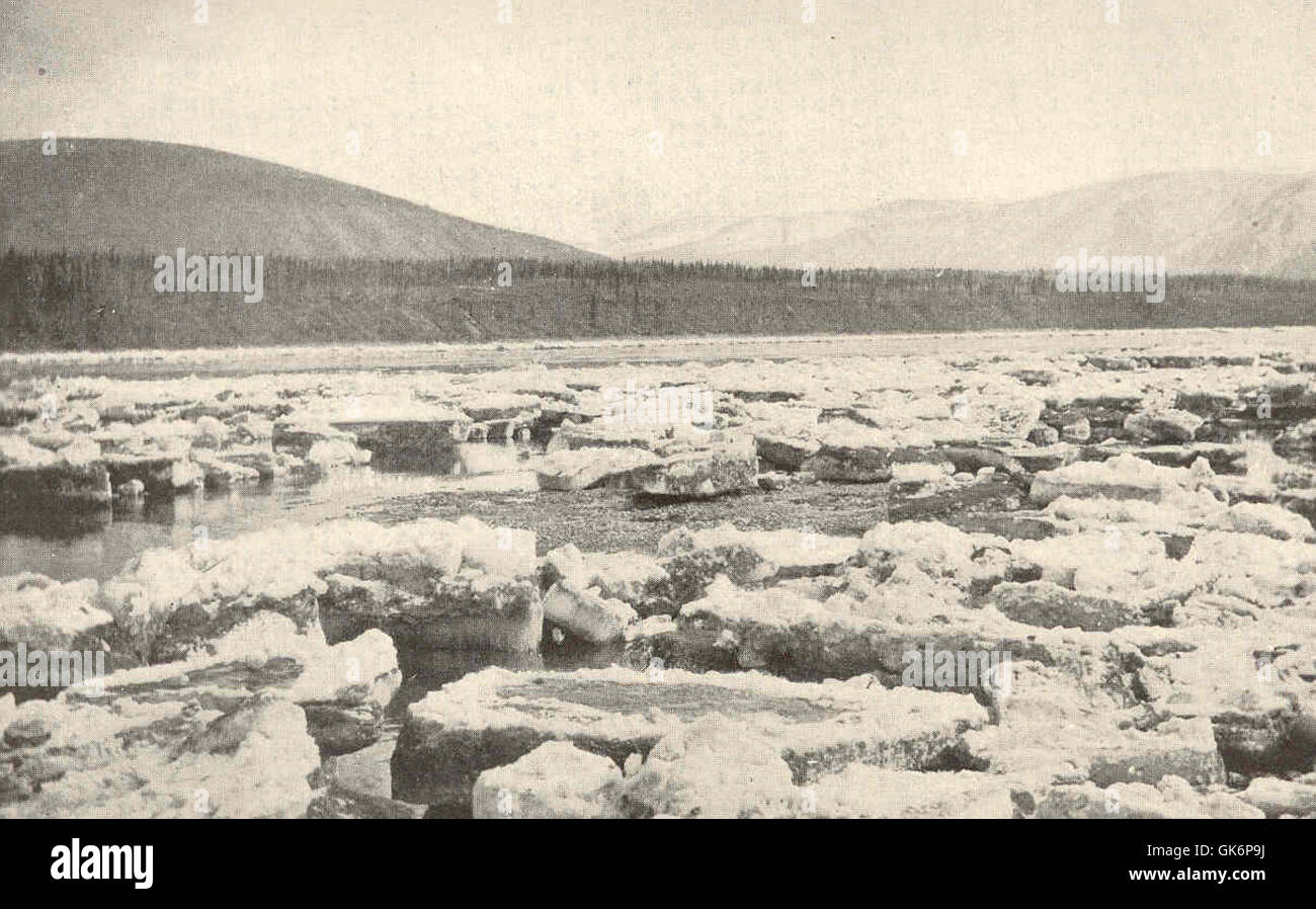 This image shows the Yukon River ice during the spring break-up, a ...