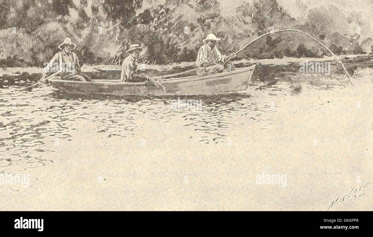 This image captures a simple fishing activity, likely in a freshwater ...