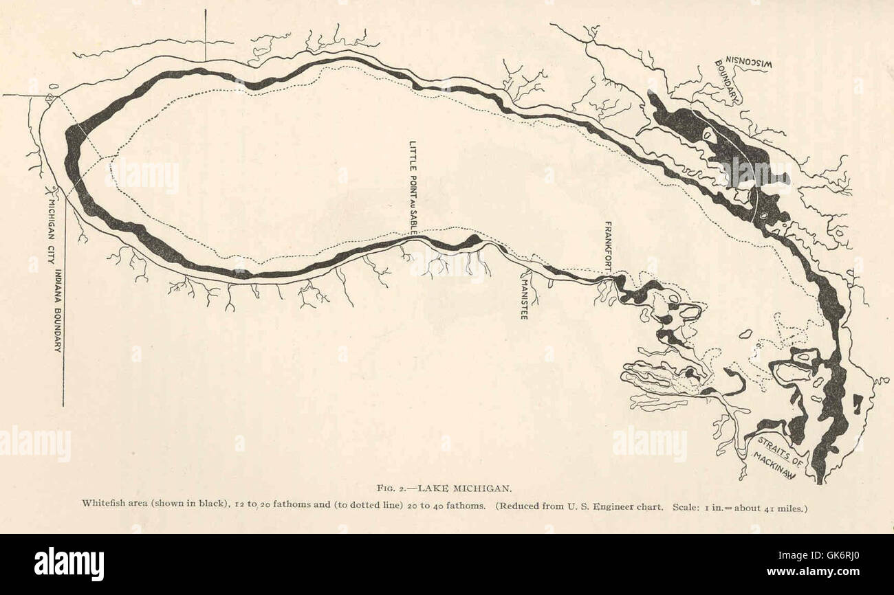 A map showing the whitefish fishing area in Lake Michigan, indicating ...