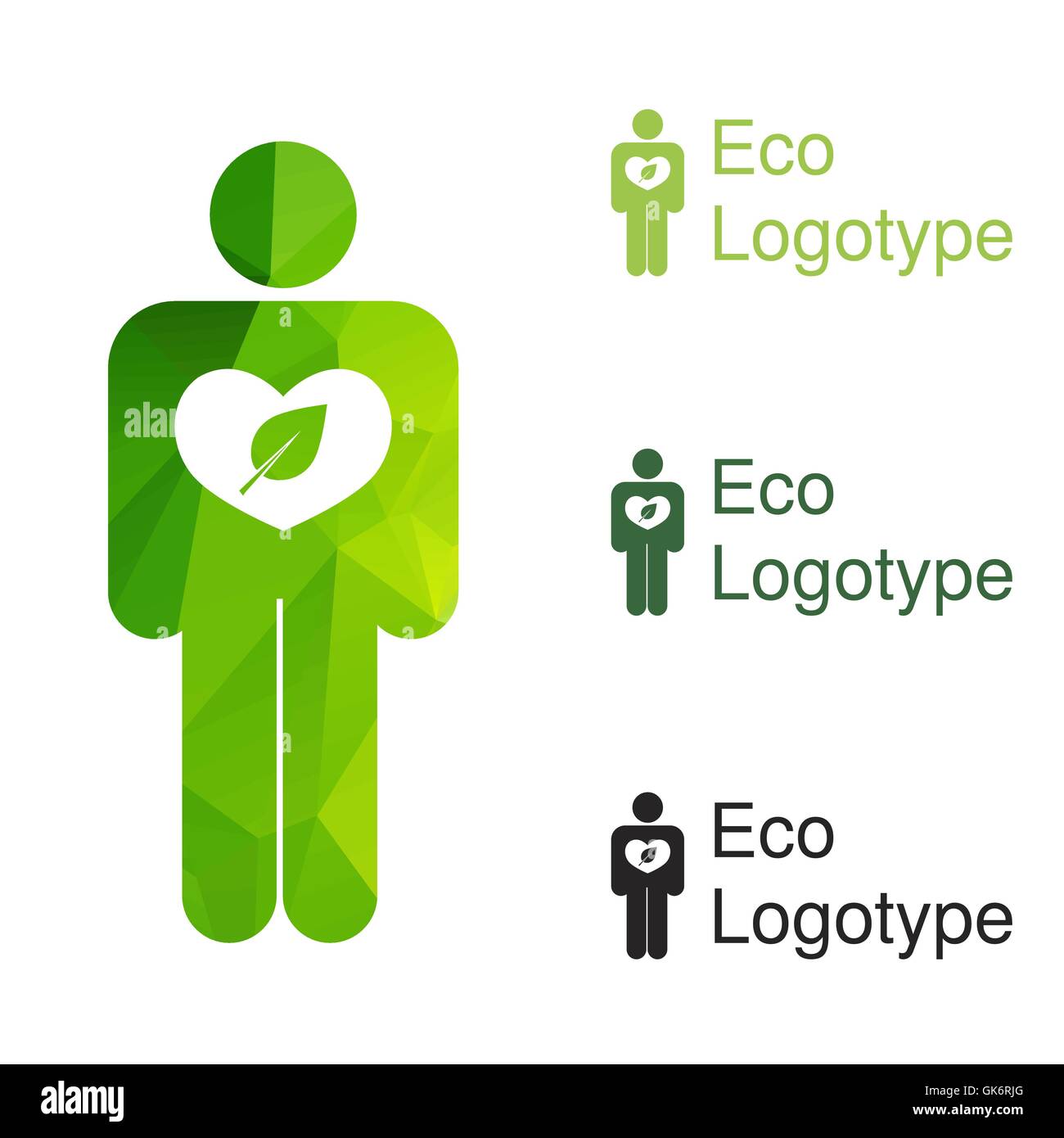 Vector green ecology logo or icon in eps, nature logotype of human with ...
