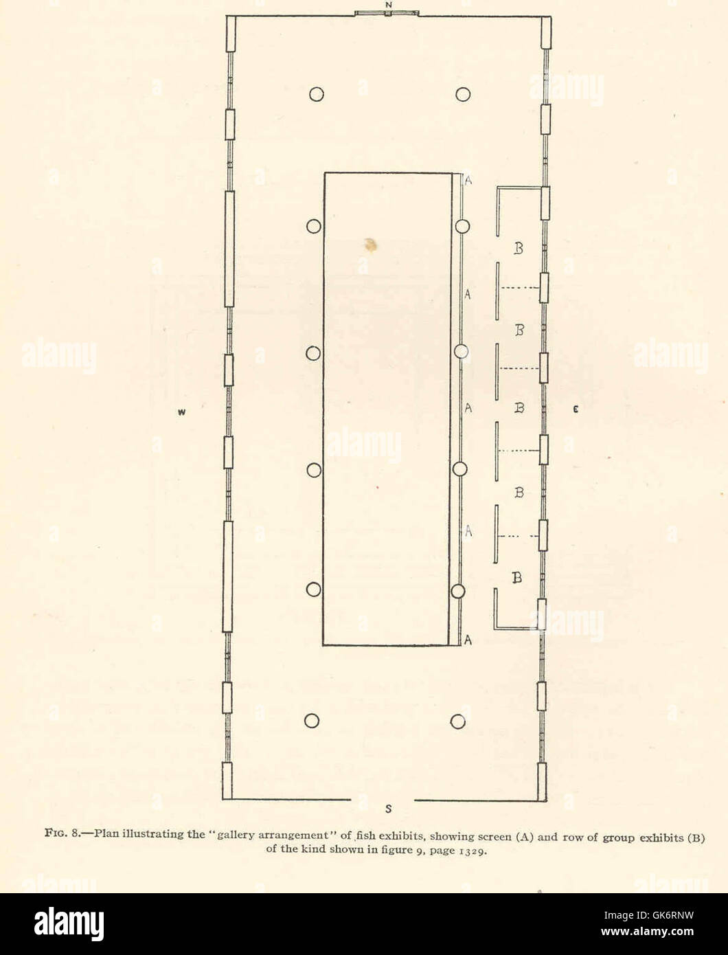 This plan illustrates the layout of fish exhibits, with a gallery ...