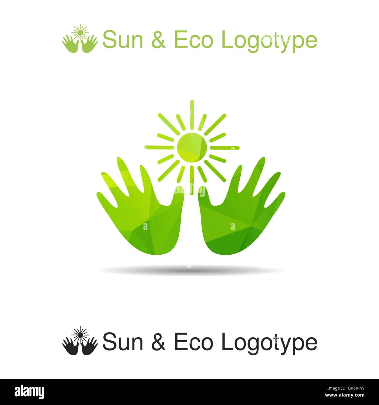 Bio logo, icon and ecology symbol: the sun in our hands, Sun protection ...