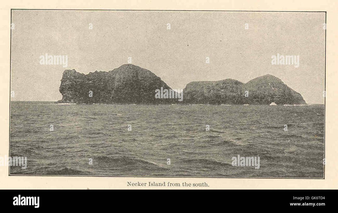 An illustration of Necker Island from the south, providing a detailed ...