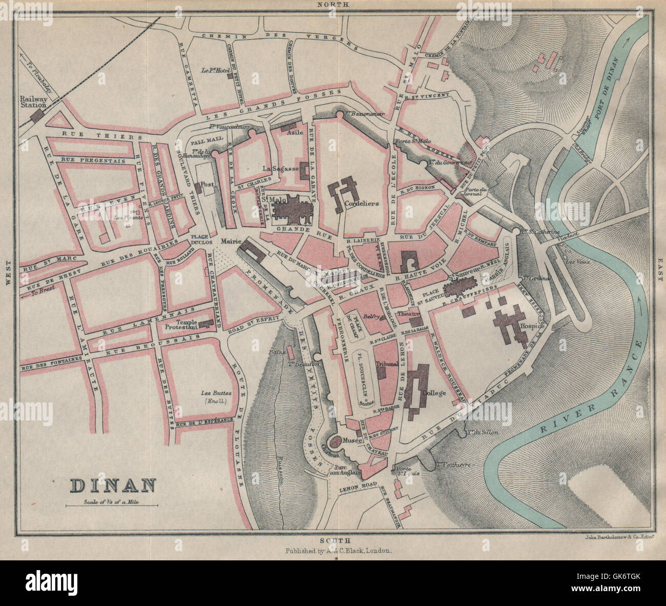 DINAN antique town city plan de la ville. Côtes-d'Armor, 1913 antique ...