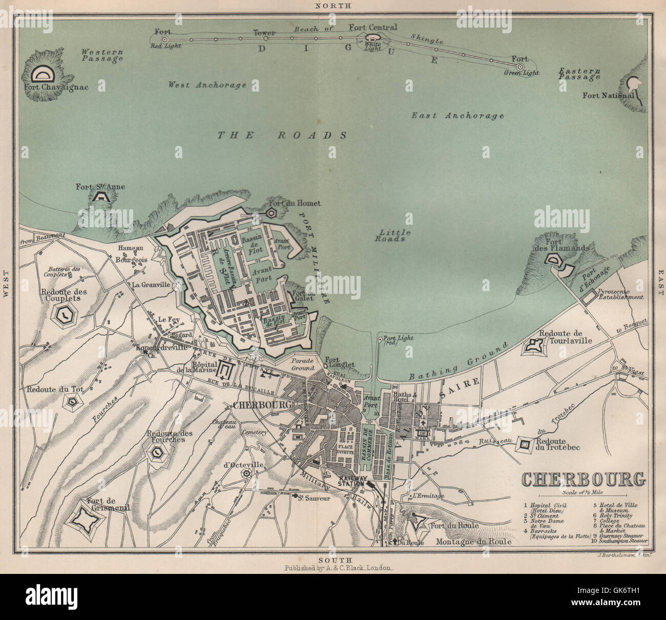CHERBOURG antique plan of the town ville & harbour/port. Manche, 1913 ...