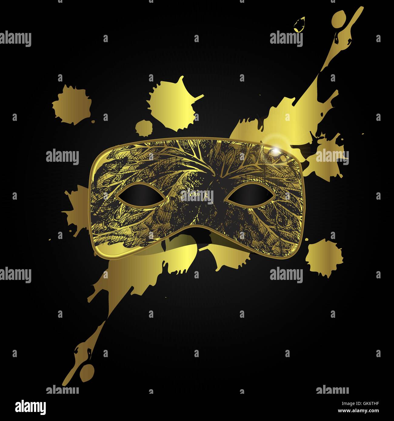 Vector magic gold mask with black pattern on black background, golden ...