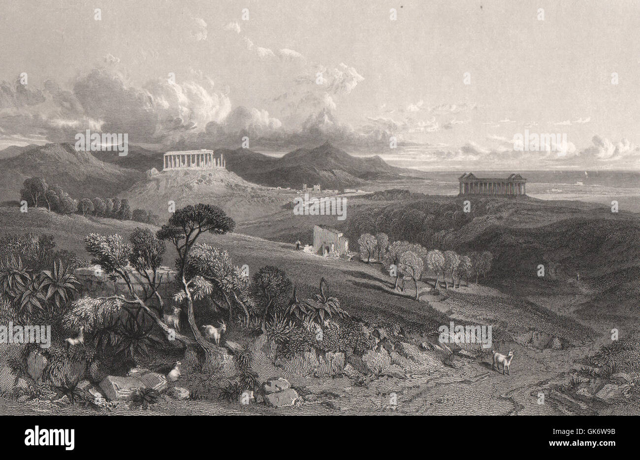 The temples of Juno Lucina, and Concord, at Agrigento, Italy, old print ...