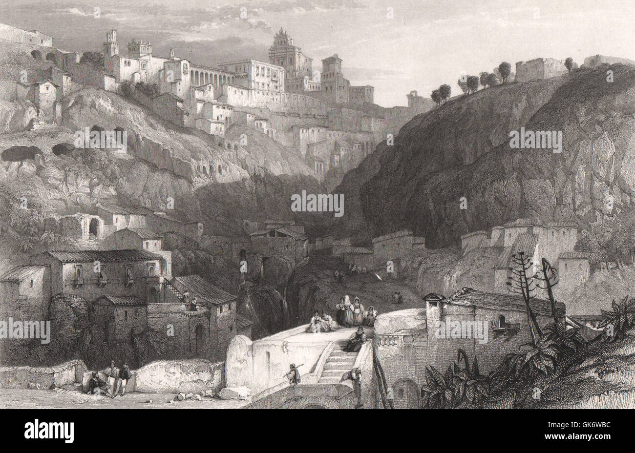 Castrogiovanni, the ancient Enna, Italy, antique print 1840 Stock Photo ...