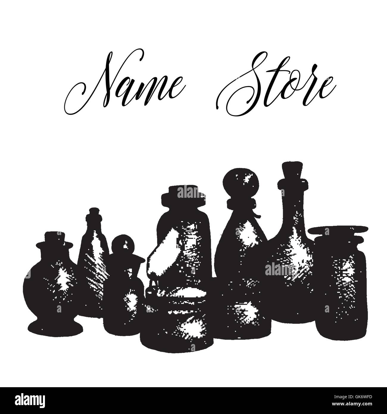 Hand drawn isolated vintage glass jars and bottles set. Containers for ...