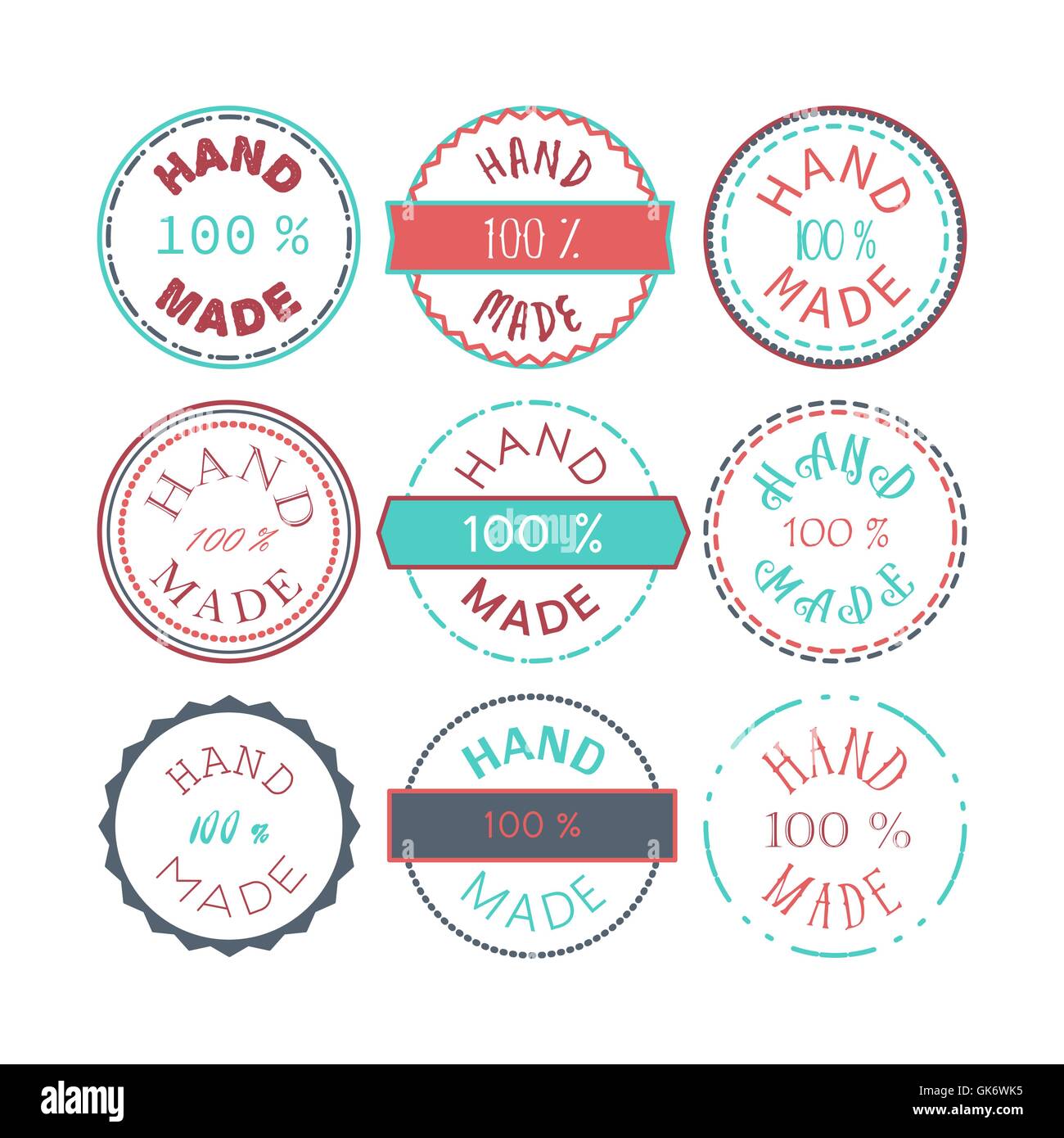 Badge template with 100 handmade product symbol. Vintage sticker with ...