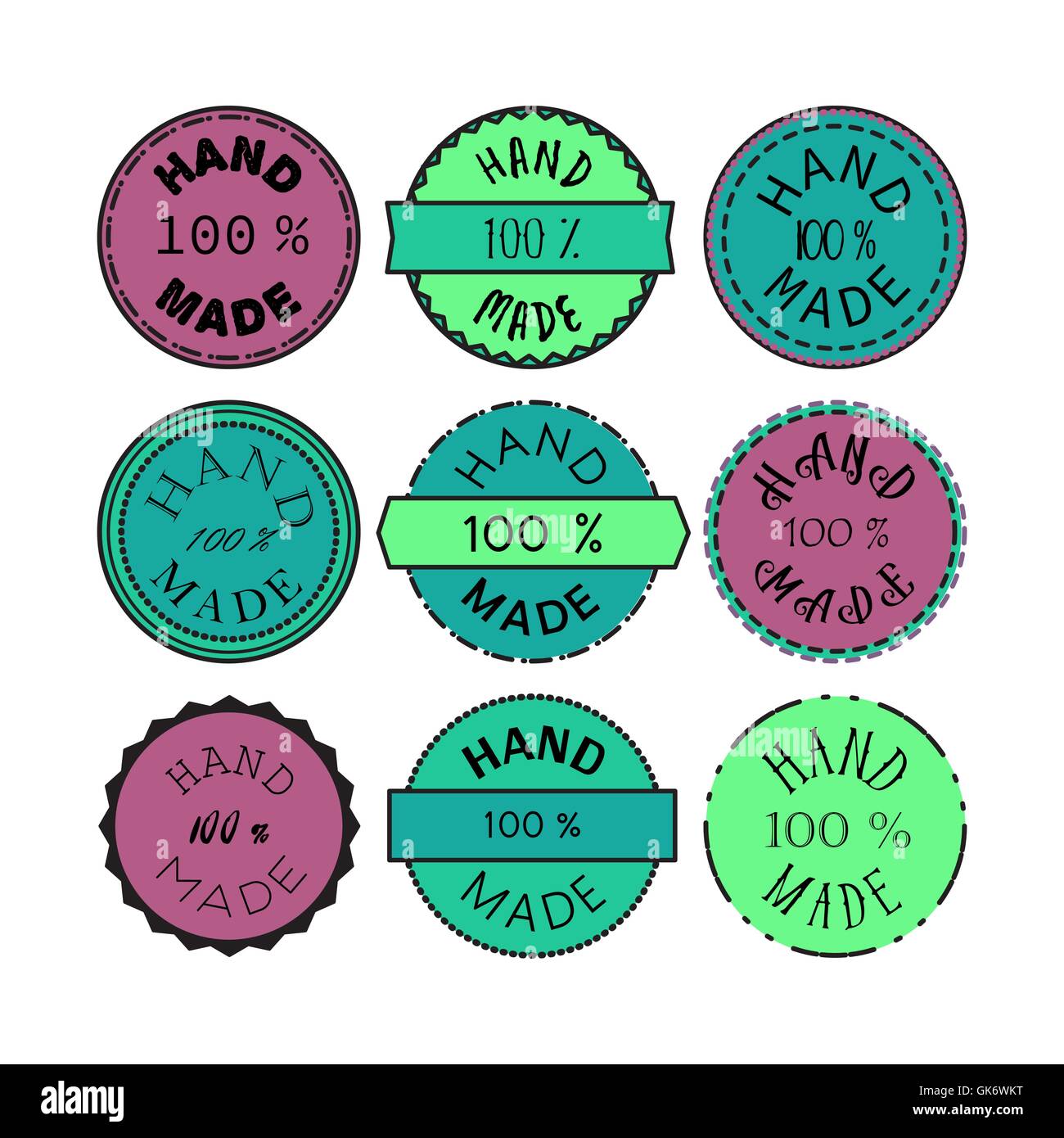 Badge template with 100 handmade product symbol. Vintage sticker with ...