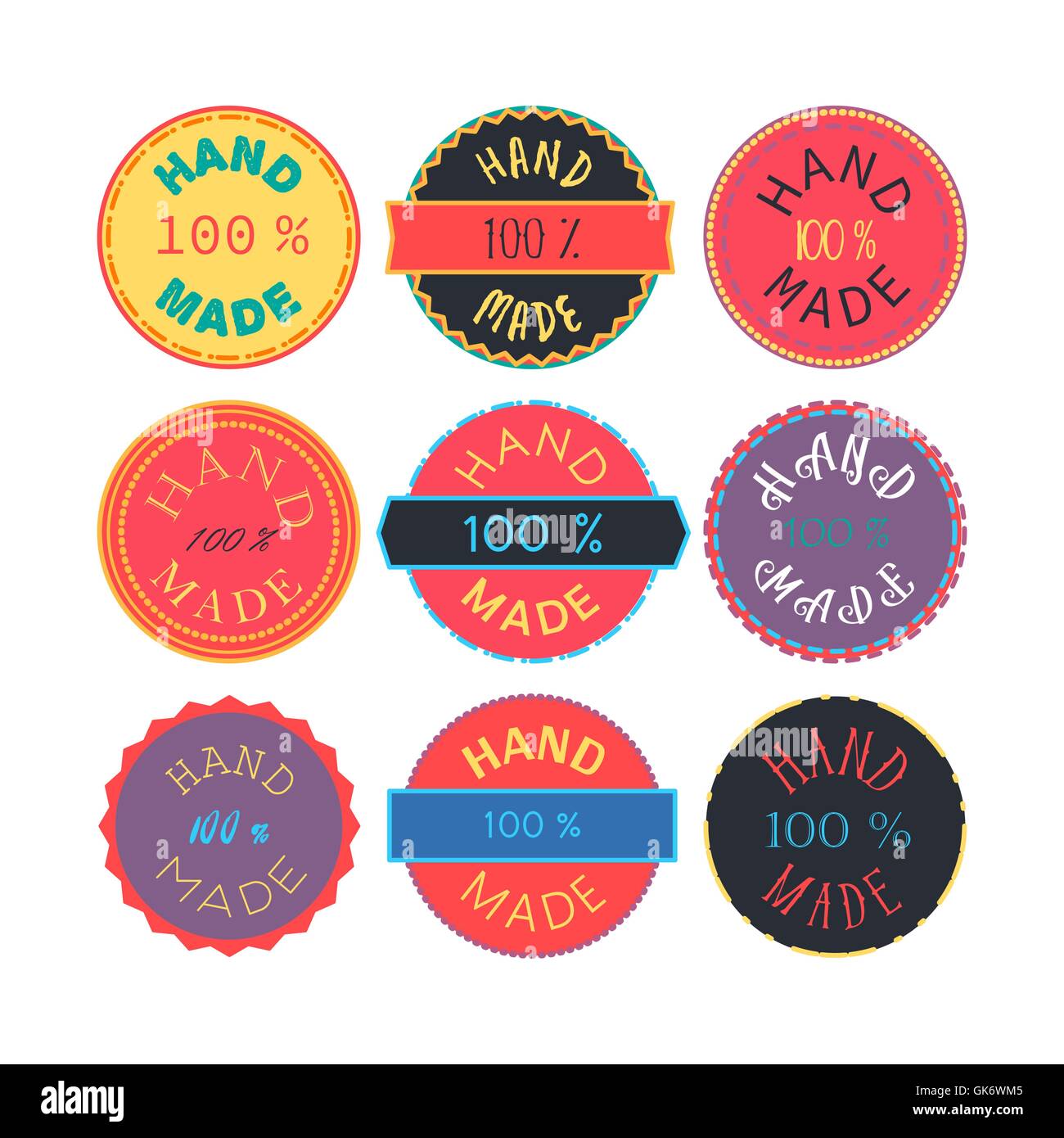 Badge template with 100 handmade product symbol. Vintage sticker with ...