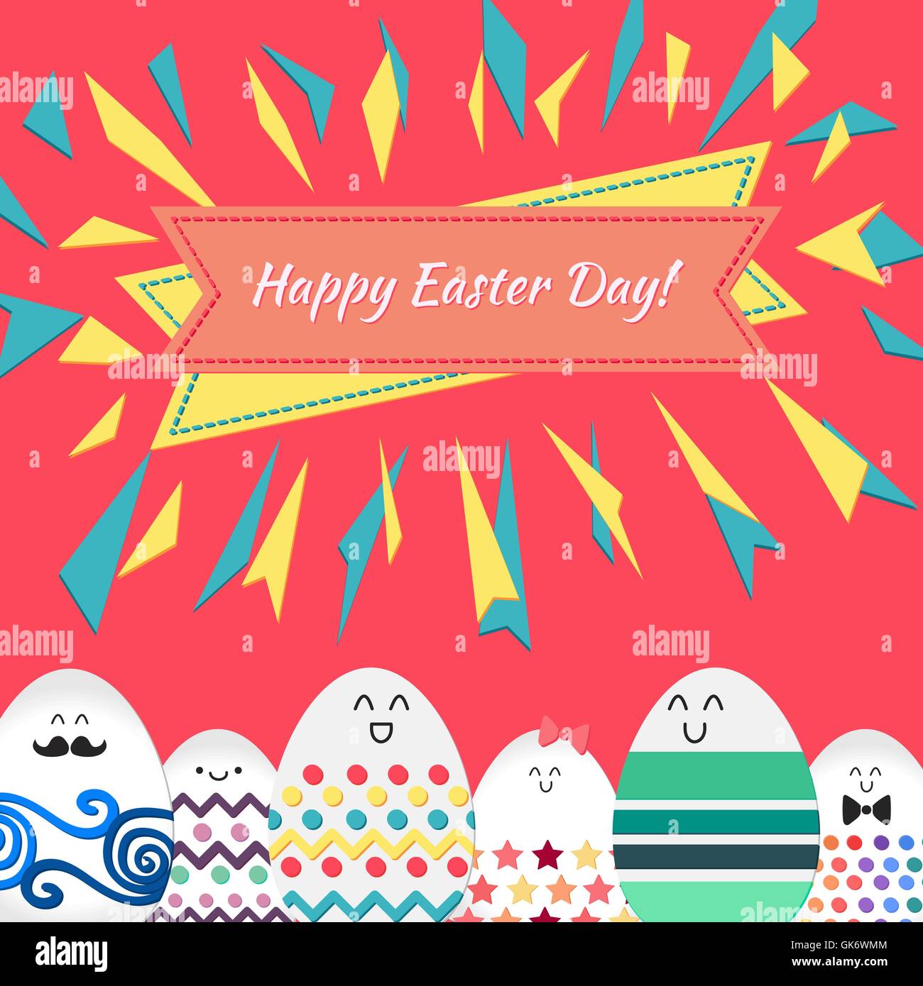 Happy easter with happy dancing, stanging and sitting eggs banner for ...