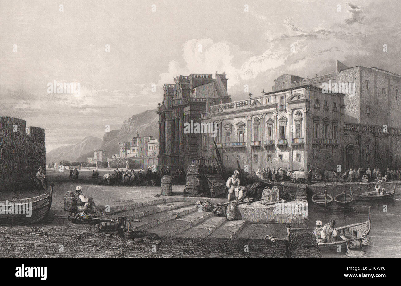 The Porta Felice, and marina, Palermo, Italy, antique print 1840 Stock ...