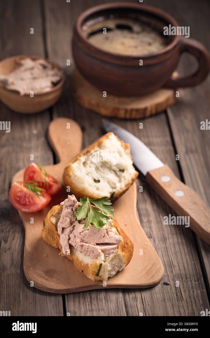 Duck pate on bread and coffee Stock Photo - Alamy