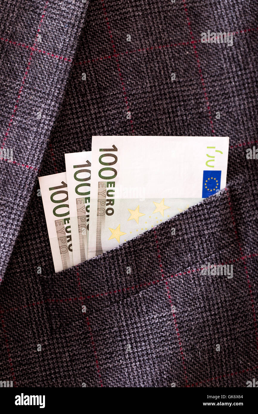 Euro banknotes in pocket closeup Stock Photo - Alamy