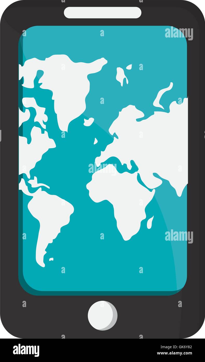 modern cellphone with world map on screen icon Stock Vector Image & Art ...