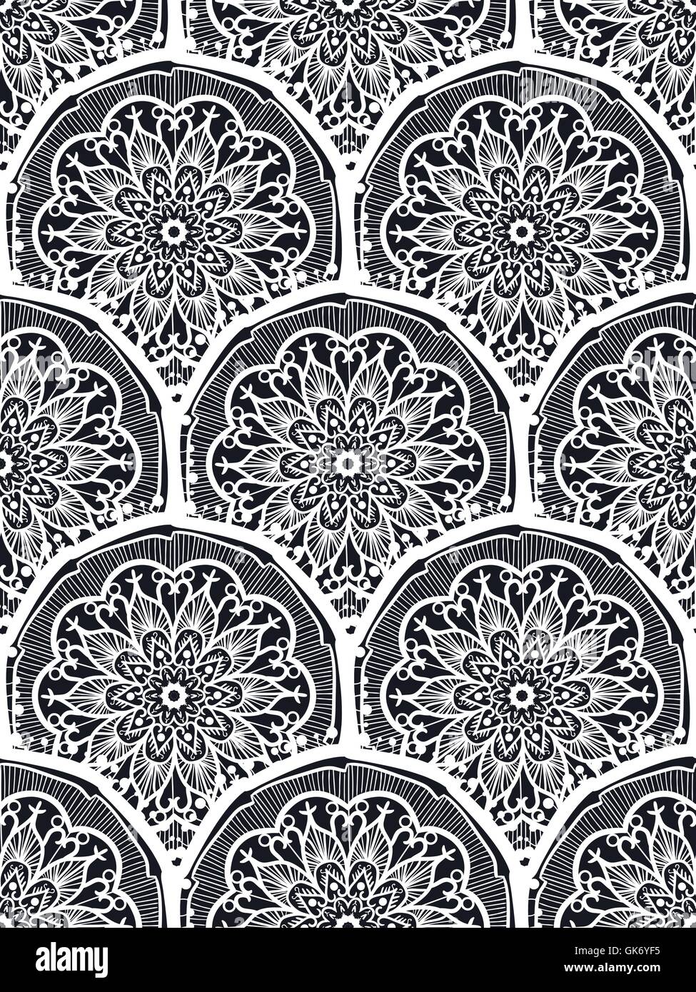Hand drawn Black White Mandala Seamless Pattern. Arabic, indian ...