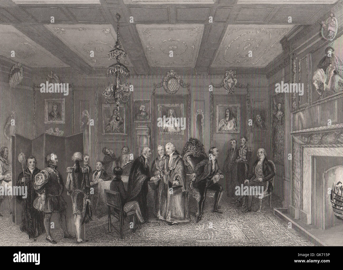 Council chamber, Vintner's Hall. LONDON INTERIORS, antique print 1841 ...