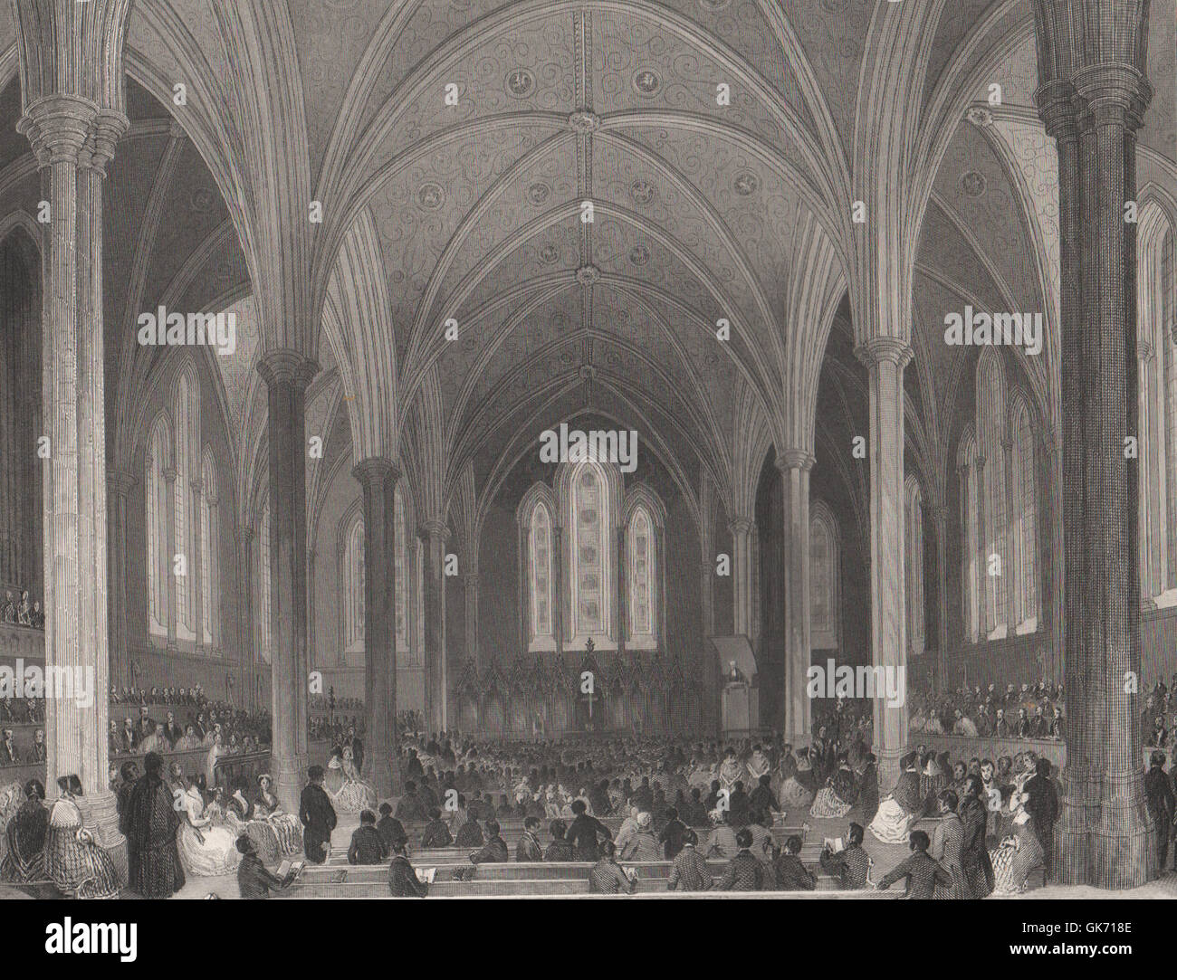 Temple Church. LONDON INTERIORS, antique print 1841 Stock Photo - Alamy