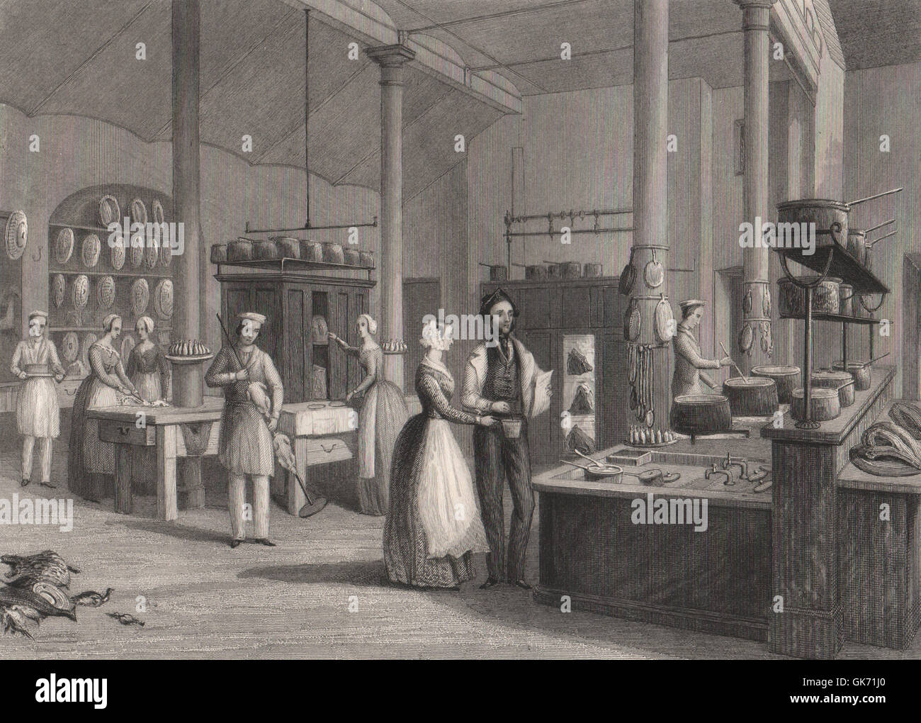 Reform Club. The kitchen. LONDON INTERIORS, antique print 1841 Stock ...