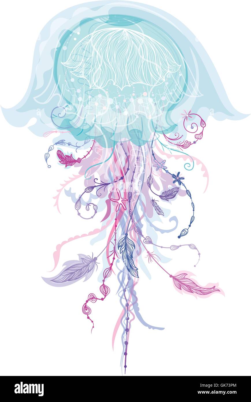 Vector Creative sealife illustration with ornamental medusa with tribal ...