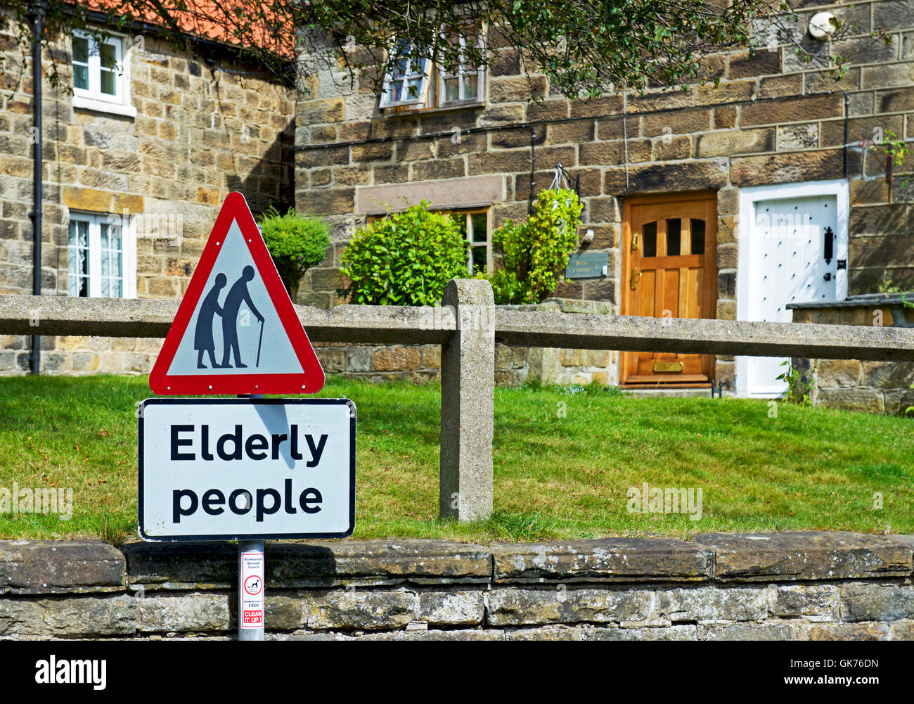 Sign for old people crossing the road, Castleton, North Yorkshire ...