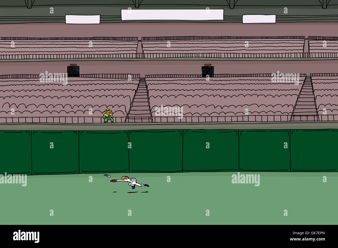 Cartoon illustration of single male spectator sitting as baseball ...