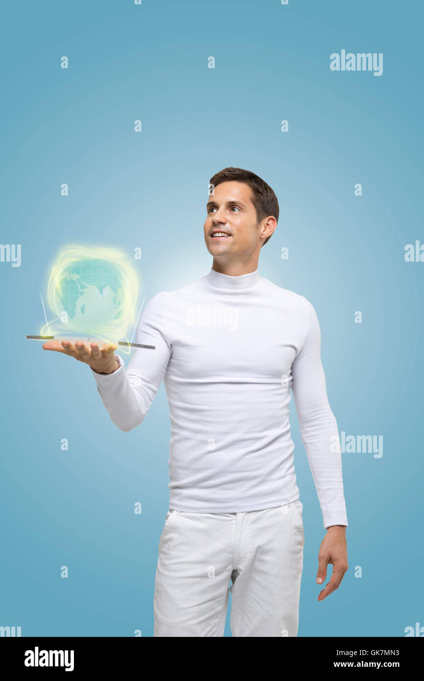 Researchers and high-tech hologram Stock Photo - Alamy