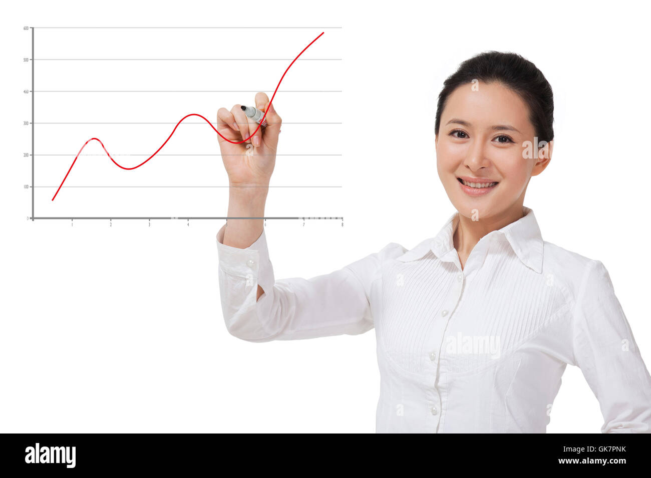 Young business woman draw a curve chart Stock Photo - Alamy